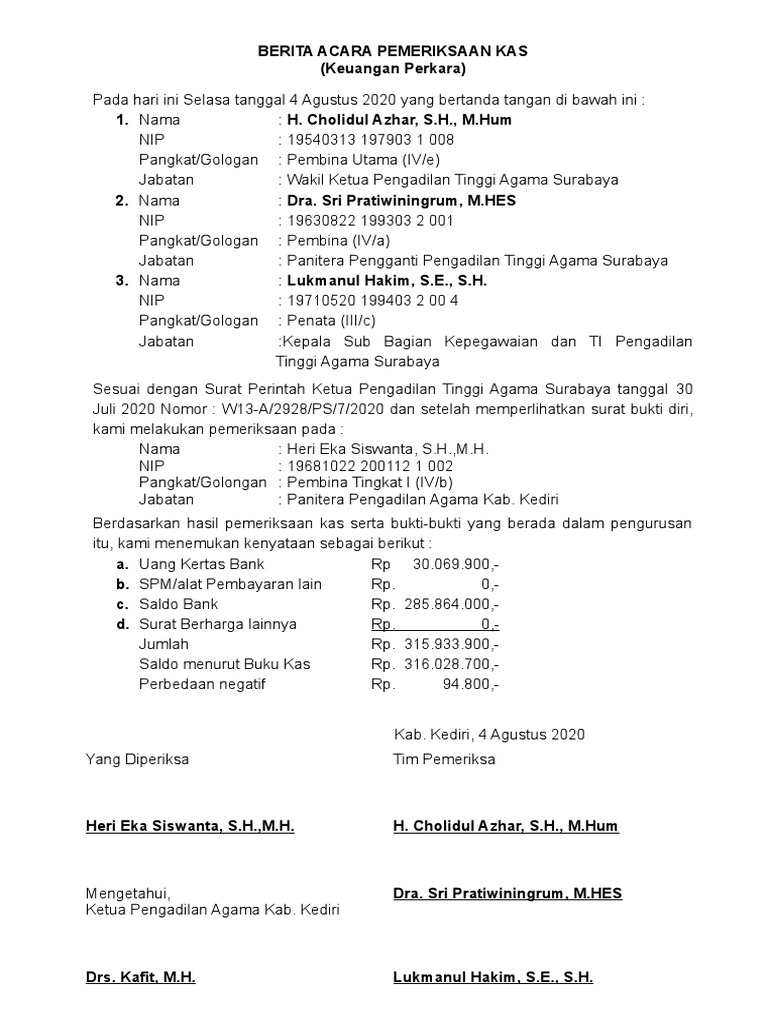 BAP Kas Keuangan Perkara | PDF | Politik