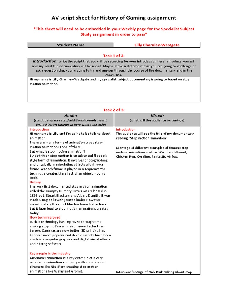 Script Sheet | PDF | Animation | 3 D Computer Graphics