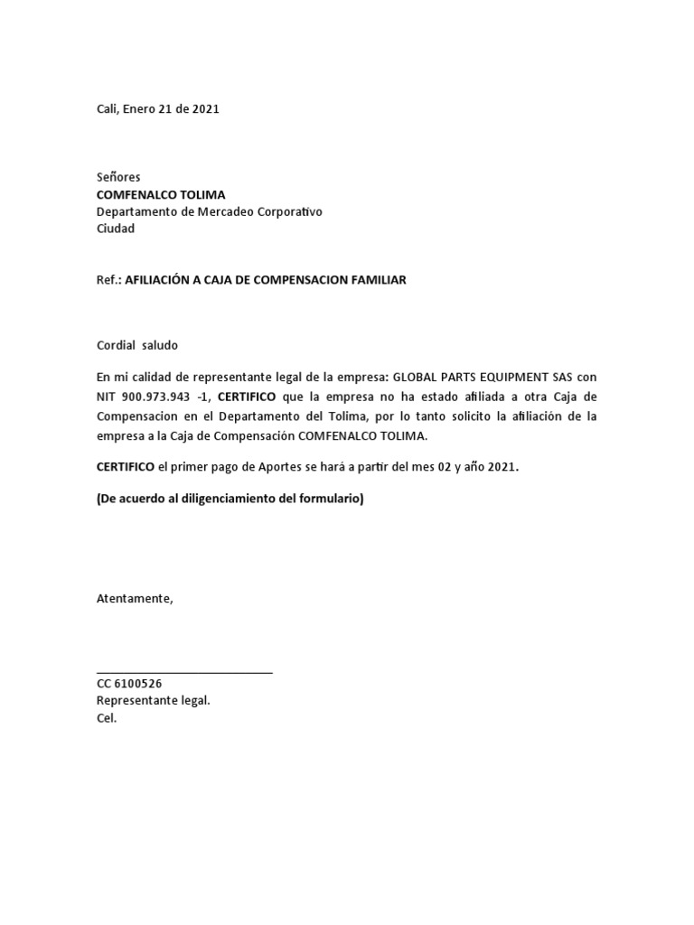 Carta No Afiliacion A Otra Caja 2018 | PDF