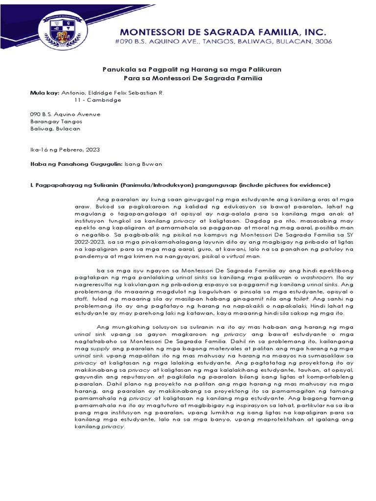 FPL PETA Panukalang Proyekto Eldridge Felix Sebastian R. Antonio | PDF