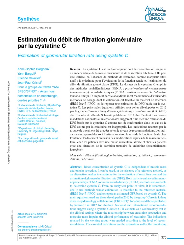 DFG Cystatine C | PDF | Créatinine | Médecine interne