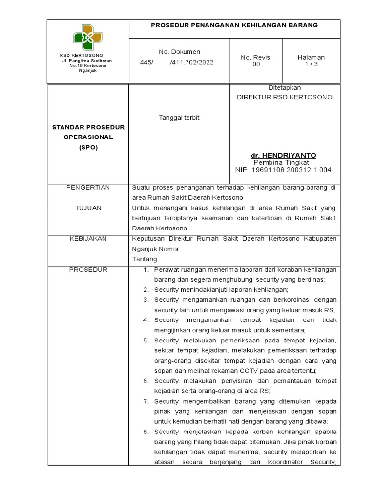 Sop-4 Kehilangan Barang | PDF