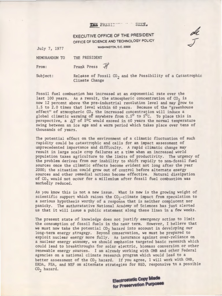 1977 Climate Memo | PDF | Climate Change | Fossil Fuels