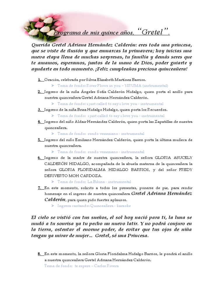 Programa de Mis Quince Años (Rectificado) | PDF