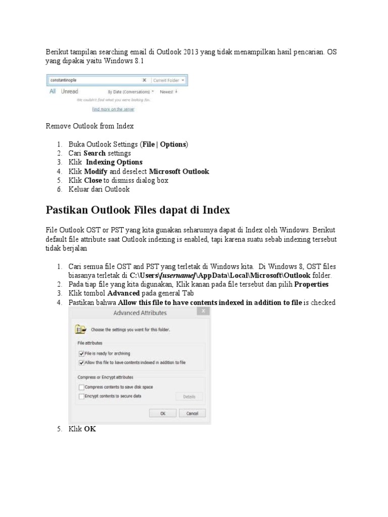 Toturial Indexing Email Outlook2013 | PDF