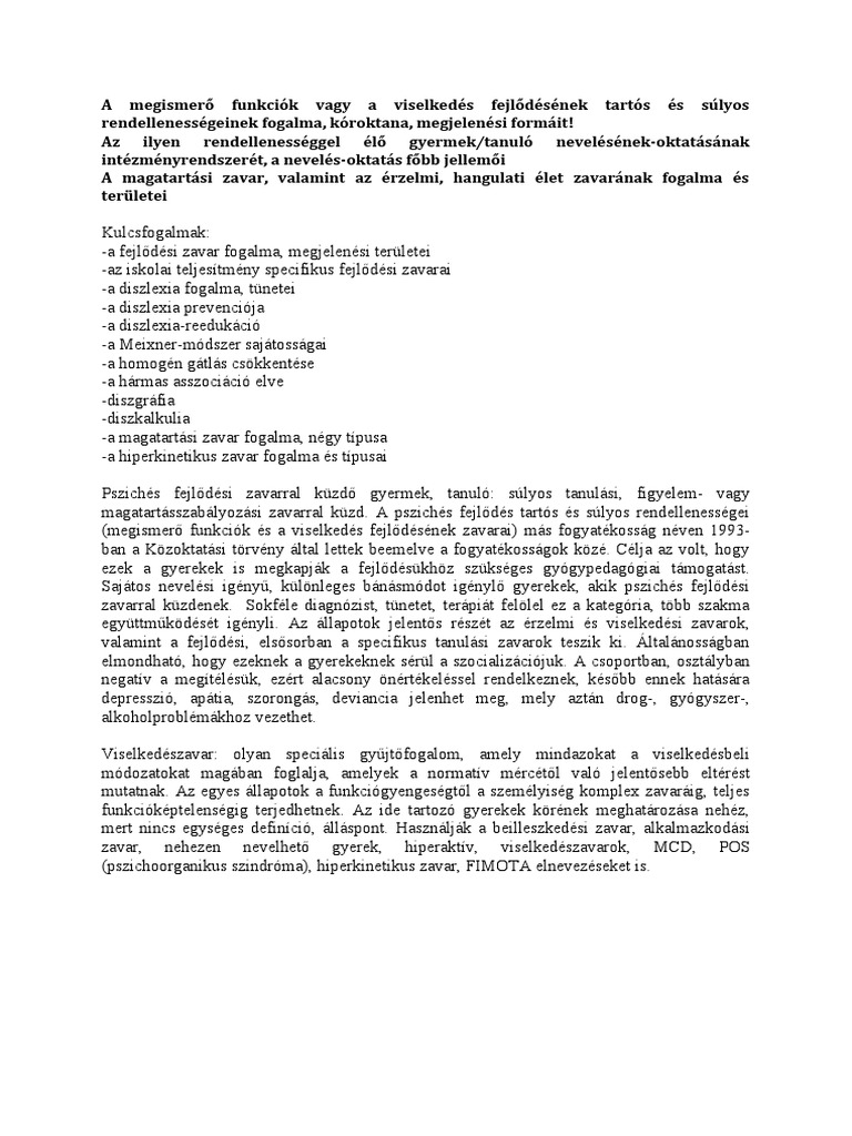 Magatartás Zavar Fokt | PDF