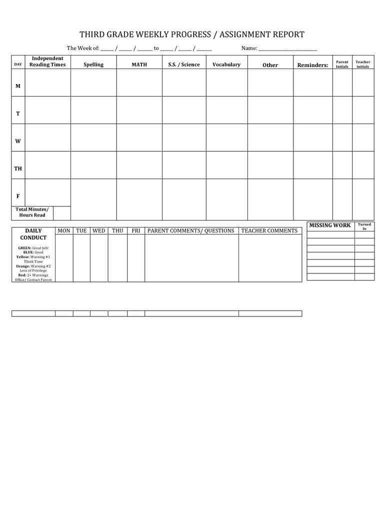 Third Grade Weekly Progress | PDF