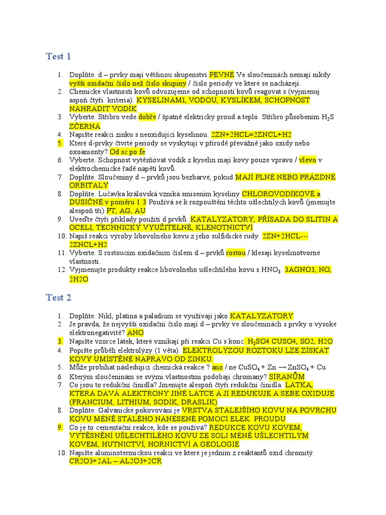 Test D-Prvky (Kopie) | PDF