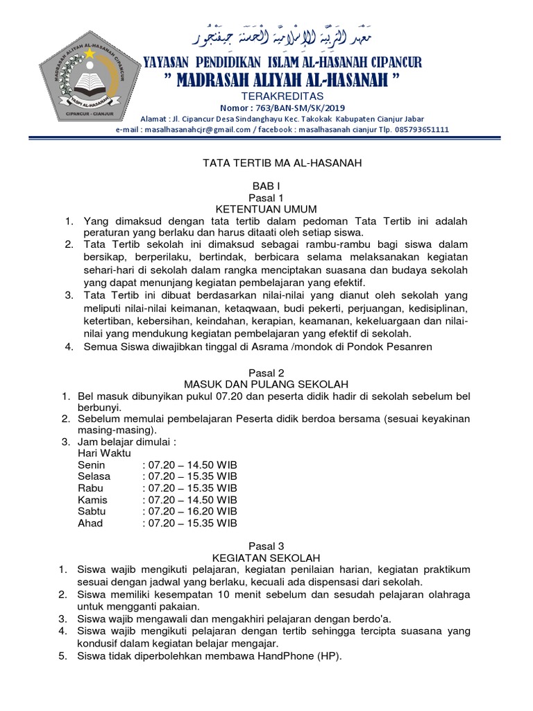 Tata Tertib MA Al-Hasanah | PDF