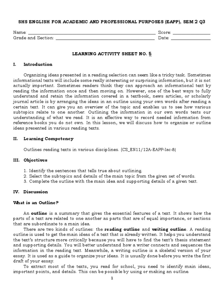 SHS Eapp Q3 Las 5 | PDF | Essays | Psychology