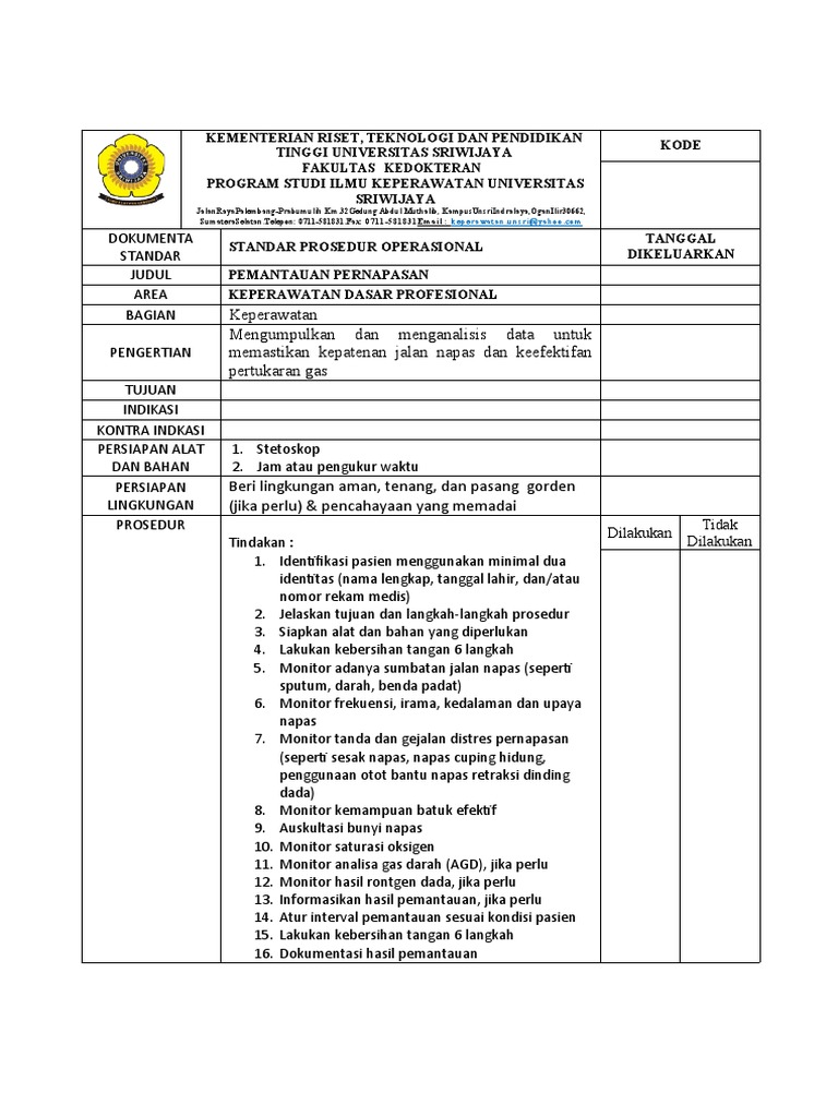 SOP Pemantauan Pernapasan | PDF