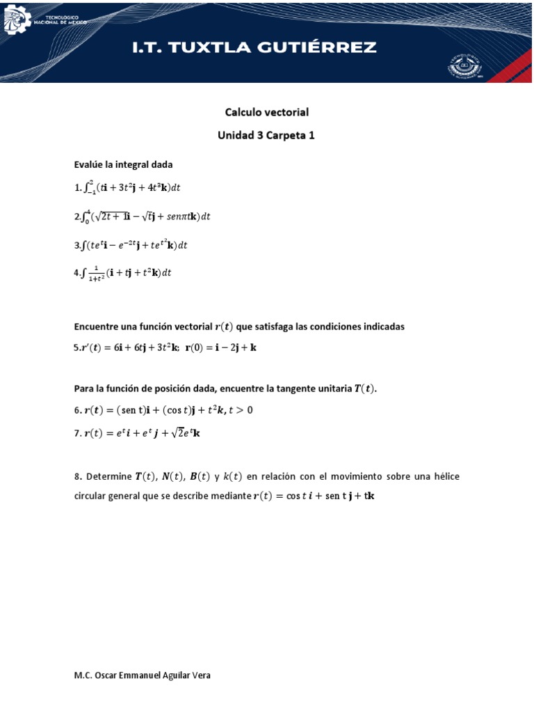 Calculo Vectorial Unidad 3 Carpeta 1: Evalúe La Integral Dada | PDF