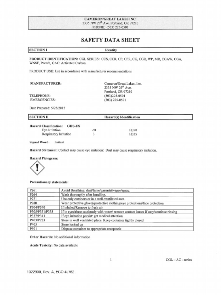 Labconco-1022900 Rev A Sds Activated Carbon | PDF