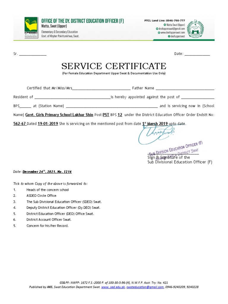 Service Certificate | PDF