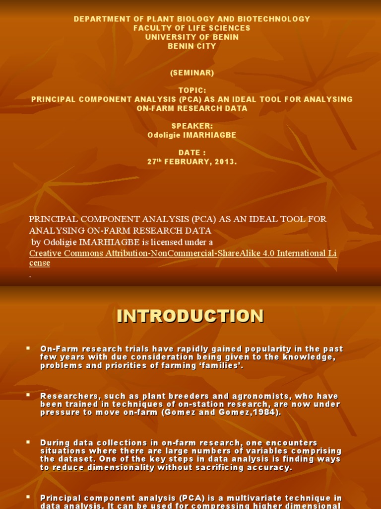 Principal Component Analysis Pca As An Ideal Tool For Analysing On-Farm Research Data | PDF ...