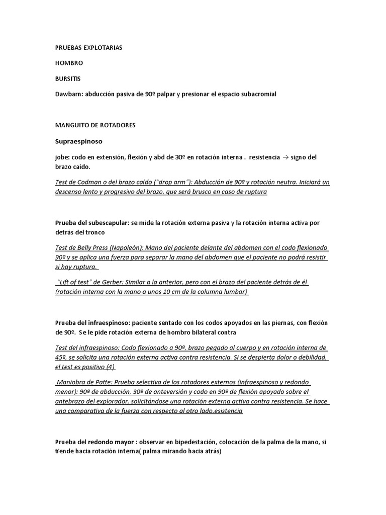Pruebas Exploratorias del Hombro y Codo | PDF | Hombro | Codo
