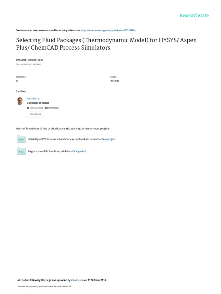 Selecting Fluid Package | PDF | Chemistry | Physical Chemistry