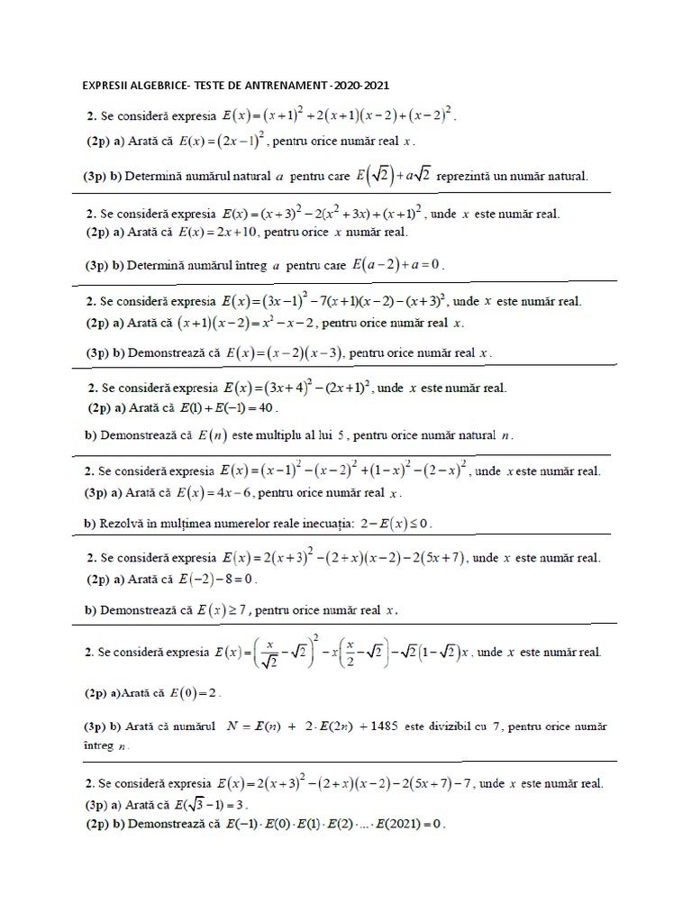 Expresii Algebrice 2020-2021 | PDF