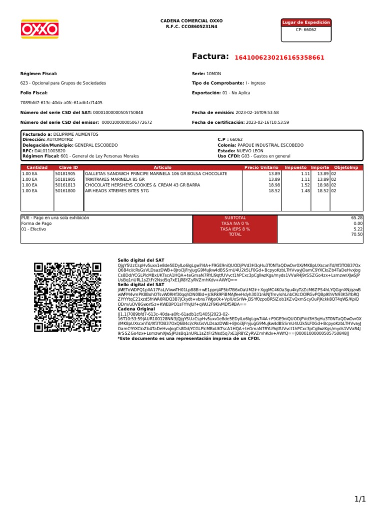 Factura Oxxo | PDF | Servicios (economía) | Dinero