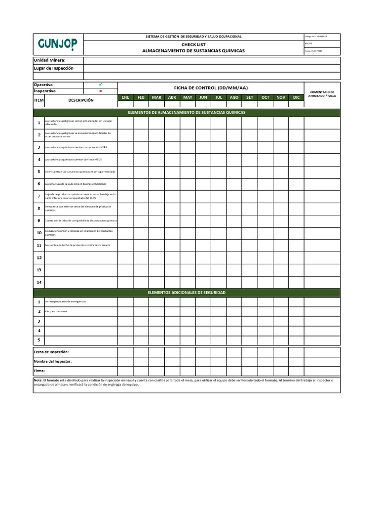 Check List - Almacen de Sustancias Quimicas | PDF | La seguridad