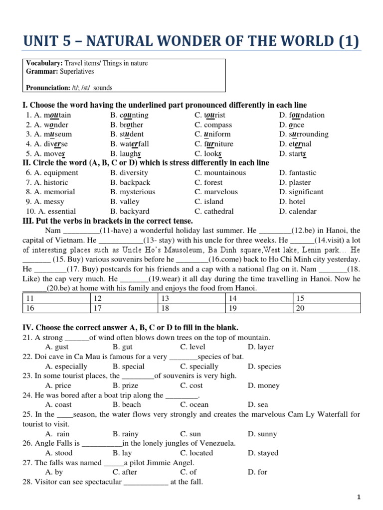 Unit 5 - Natural Wonder of The World | PDF | Hue