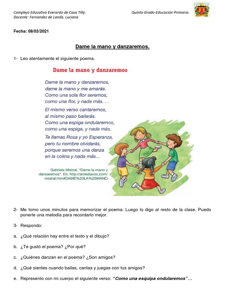 Dame La Mano y Danzaremos. 08 de Marzo | PDF