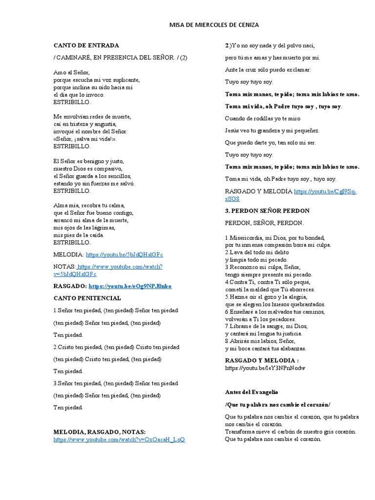 Cantos para Miércoles de Ceniza | PDF
