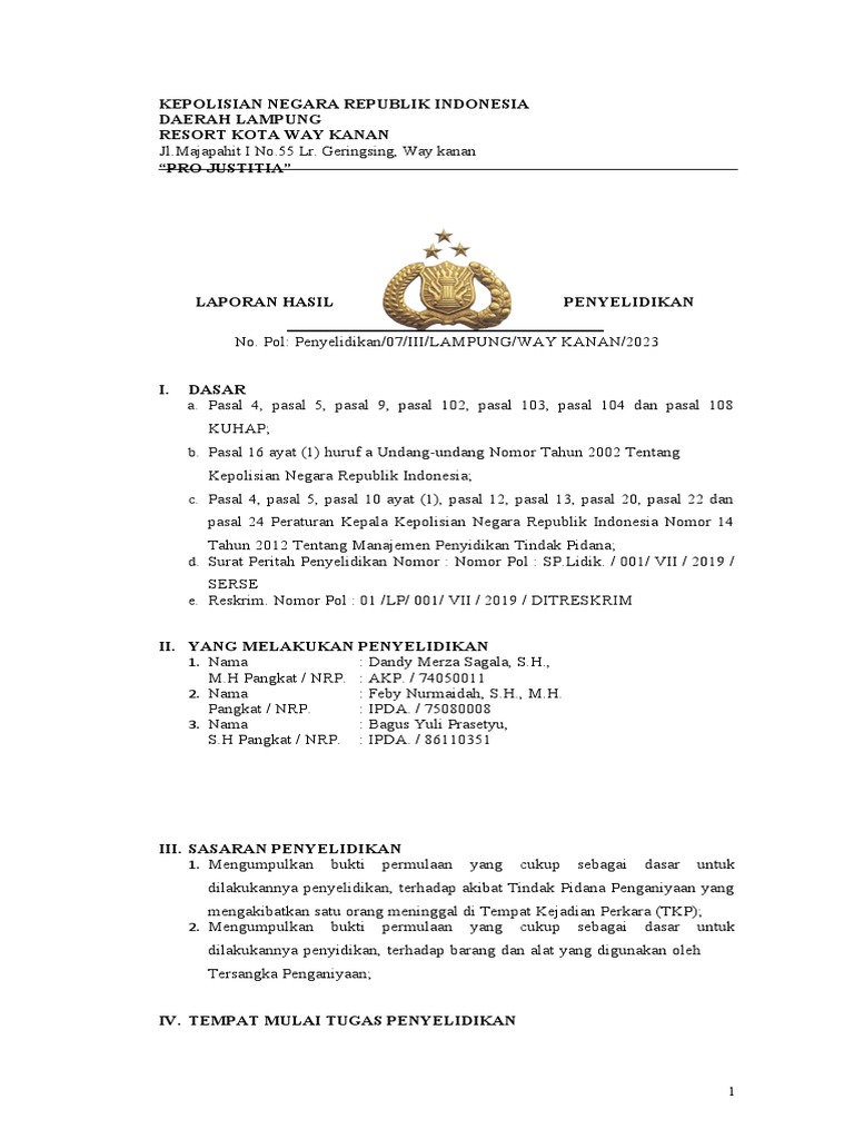 Laporan Hasil Penyidikan | PDF