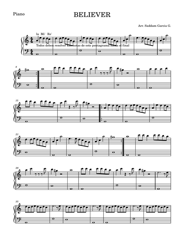 BELIEVER Piano | PDF