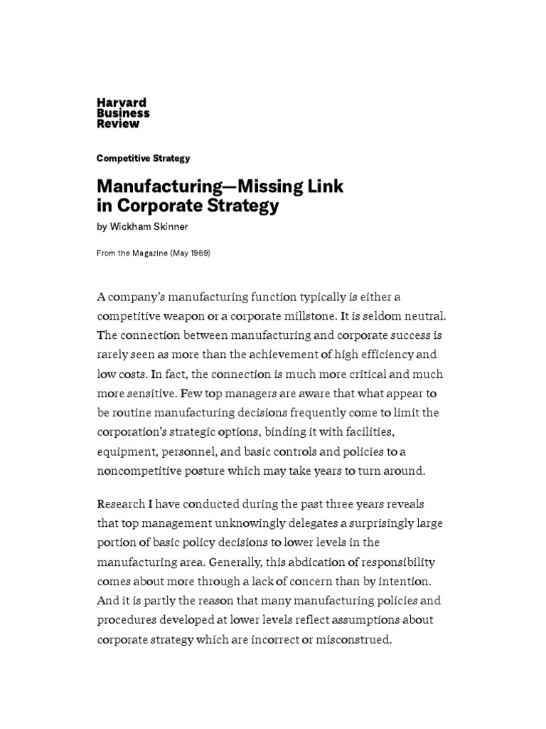 Manufacturing-Missing Link in Corporate Strategy | PDF | Strategic ...