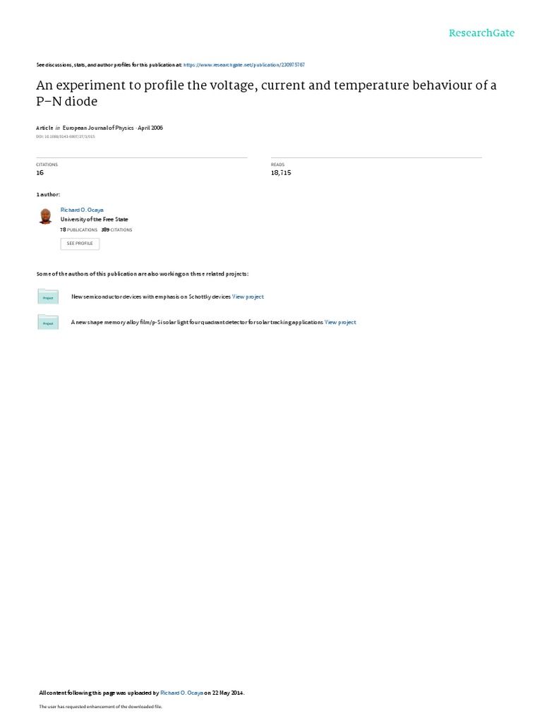 An Experiment To Profile The Voltage, Current and Temperature Behaviour of A P-N Diode | PDF ...