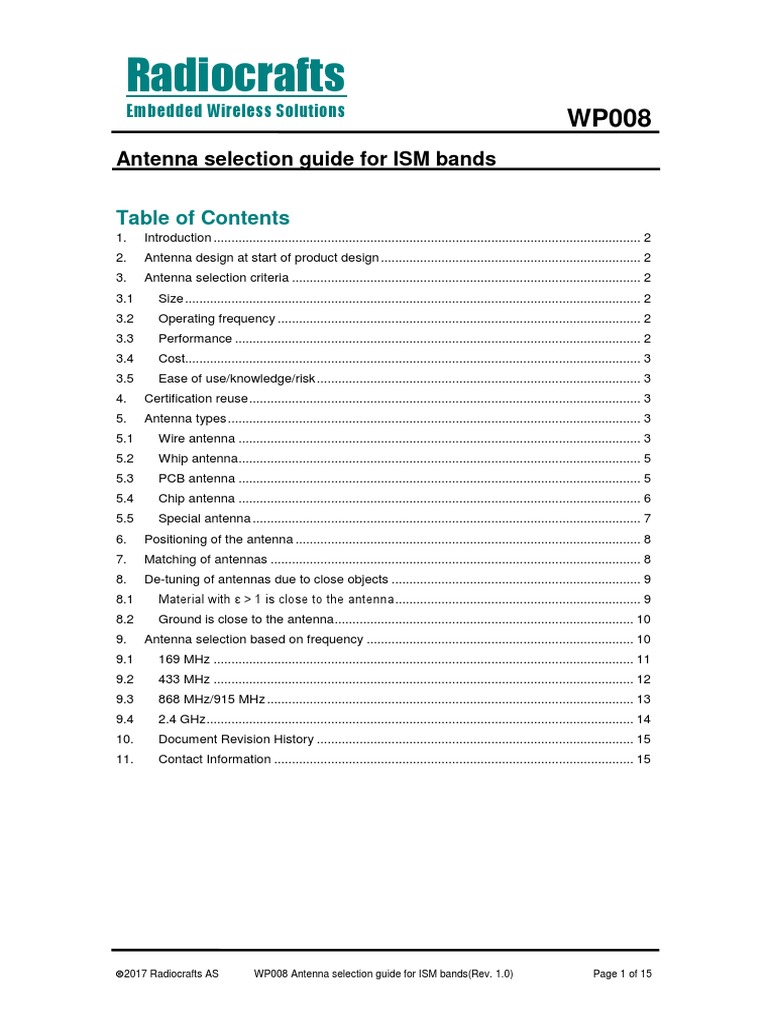 WP008 Antenna Selection Guide For ISM Bands | PDF | Antenna (Radio) | Printed Circuit Board