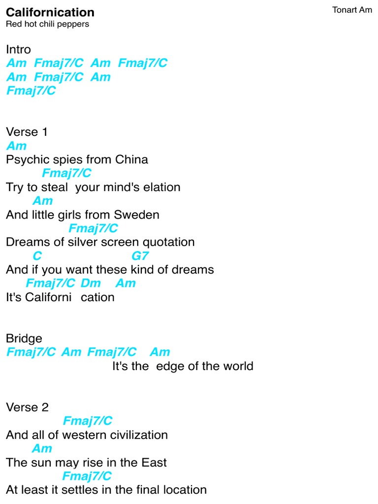 Californication: The Iconic Song and Guitar Riff Breakdown | PDF | Song ...