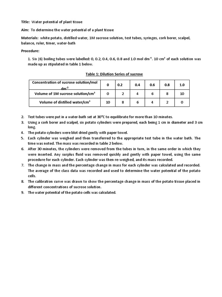 Lab 6 - Water Potential of Plant Tissue | PDF