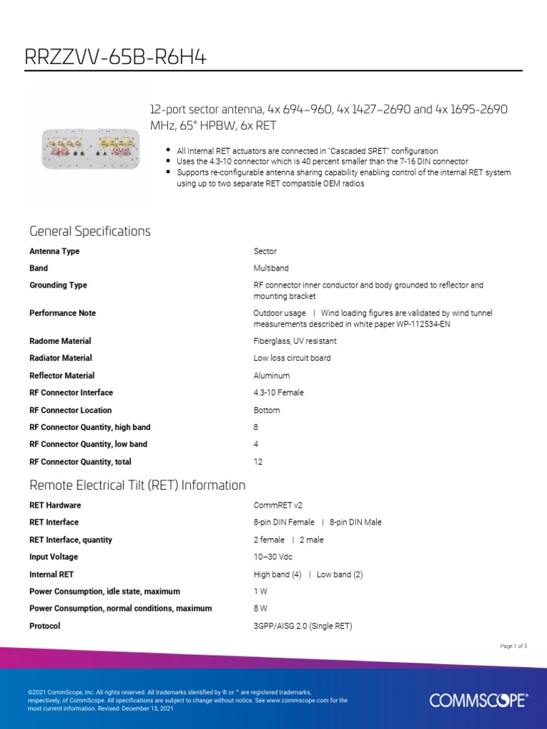 Commscope - RRZZVV 65B R6H4 | PDF