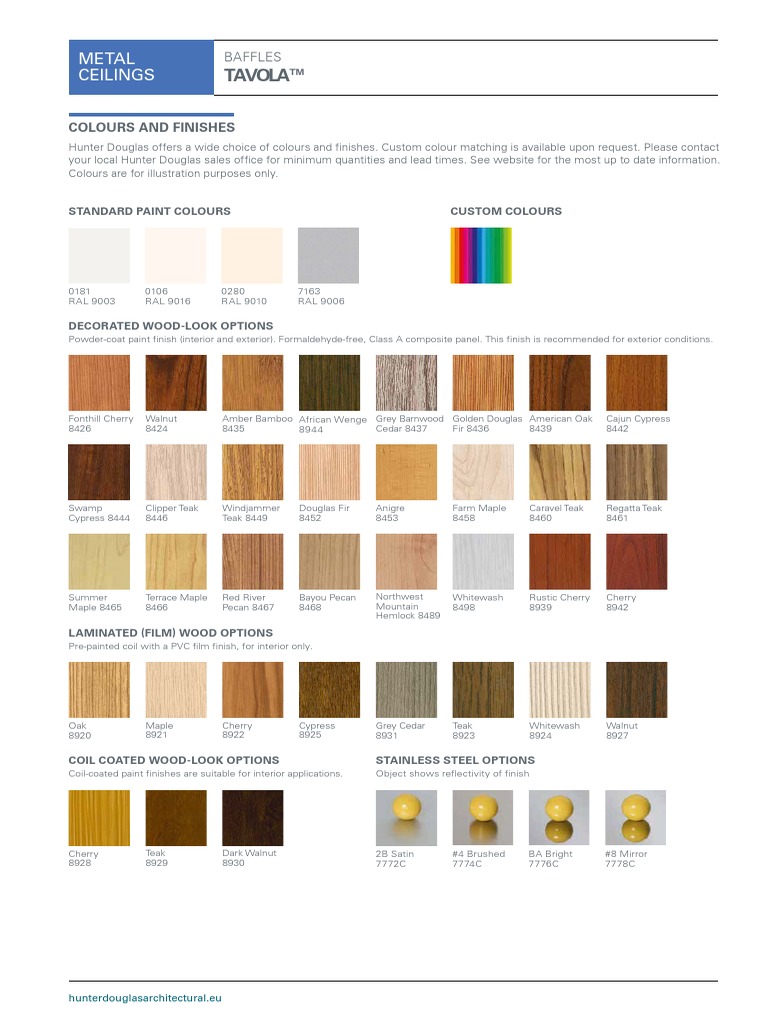 Tavola Baffles Colours and Finishes | PDF | Materials | Building Materials