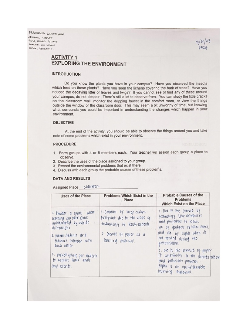 FRANCISCO M1.Act - No.1 Exploring The Environment | PDF