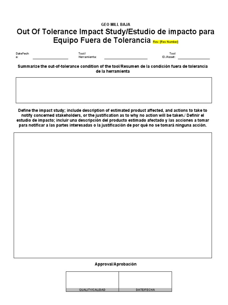 Form - Out of Tolerance Impact Study | PDF