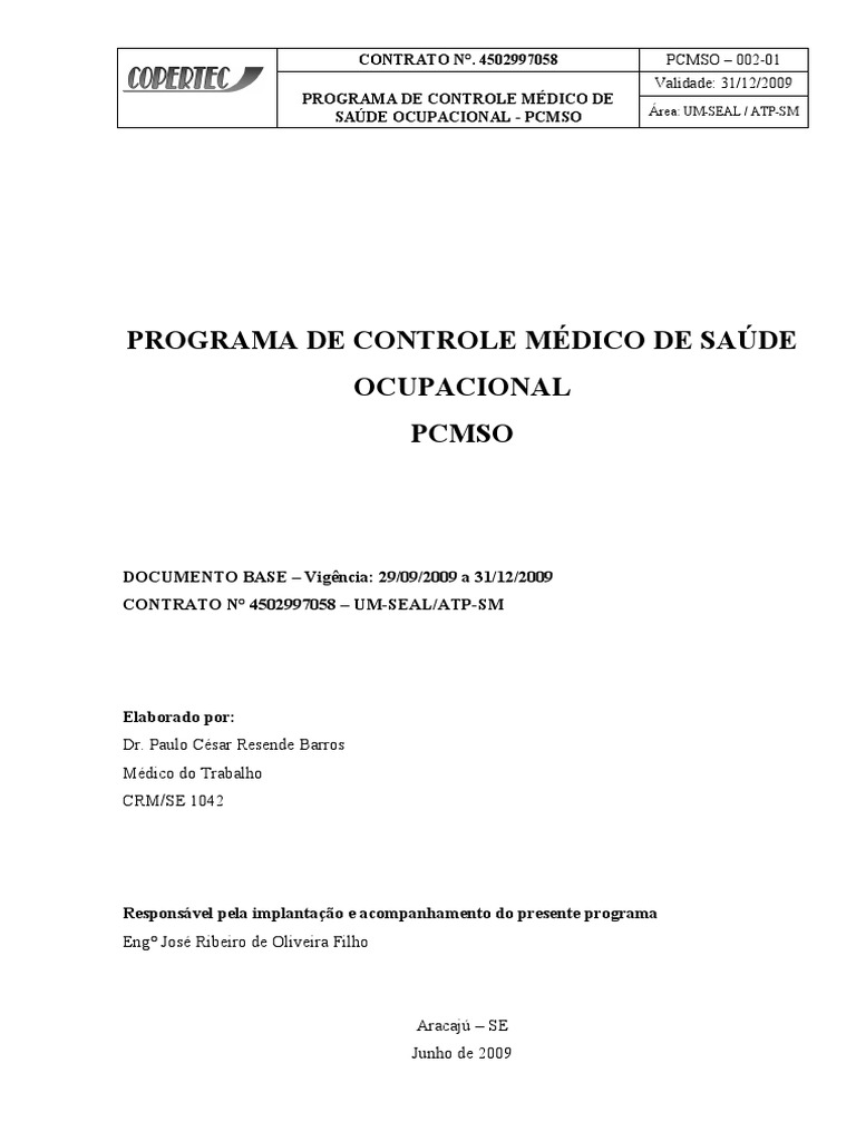 Pcmso Modelo | PDF | Epidemiologia | Fator de risco