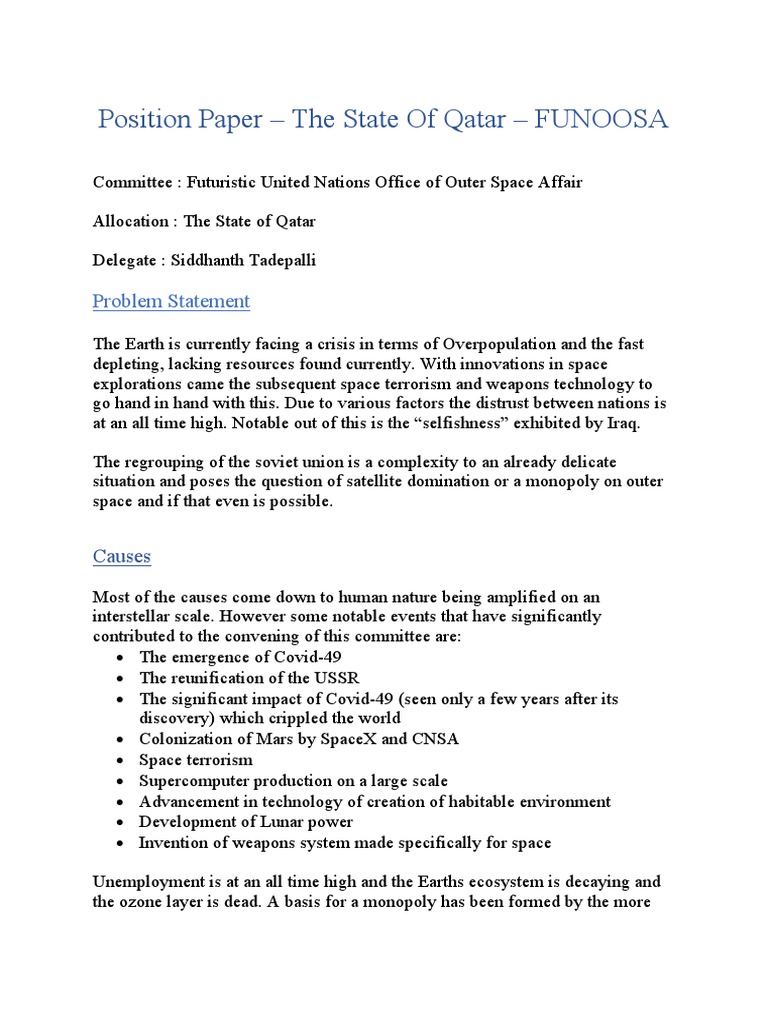Qatar's Position on Space Crisis Solutions | PDF