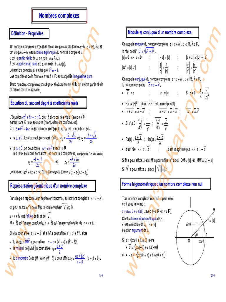 Résumé Nombres Complexes AL3AKARI-PRO | PDF