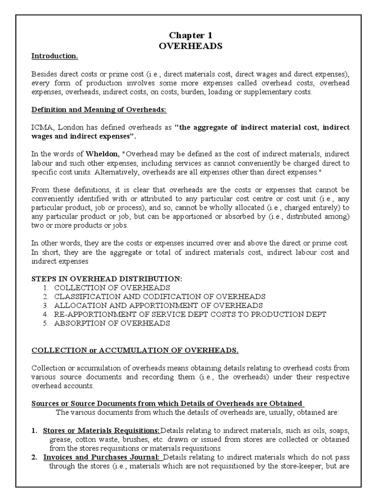 Chapter1 Overheads 2021 May Student | PDF | Cost | Expense