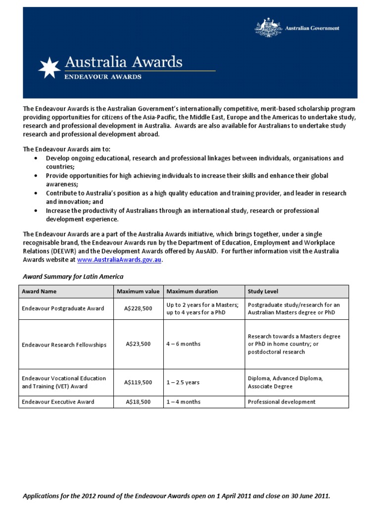 Endeavour Awards 2012 Application Guide | PDF