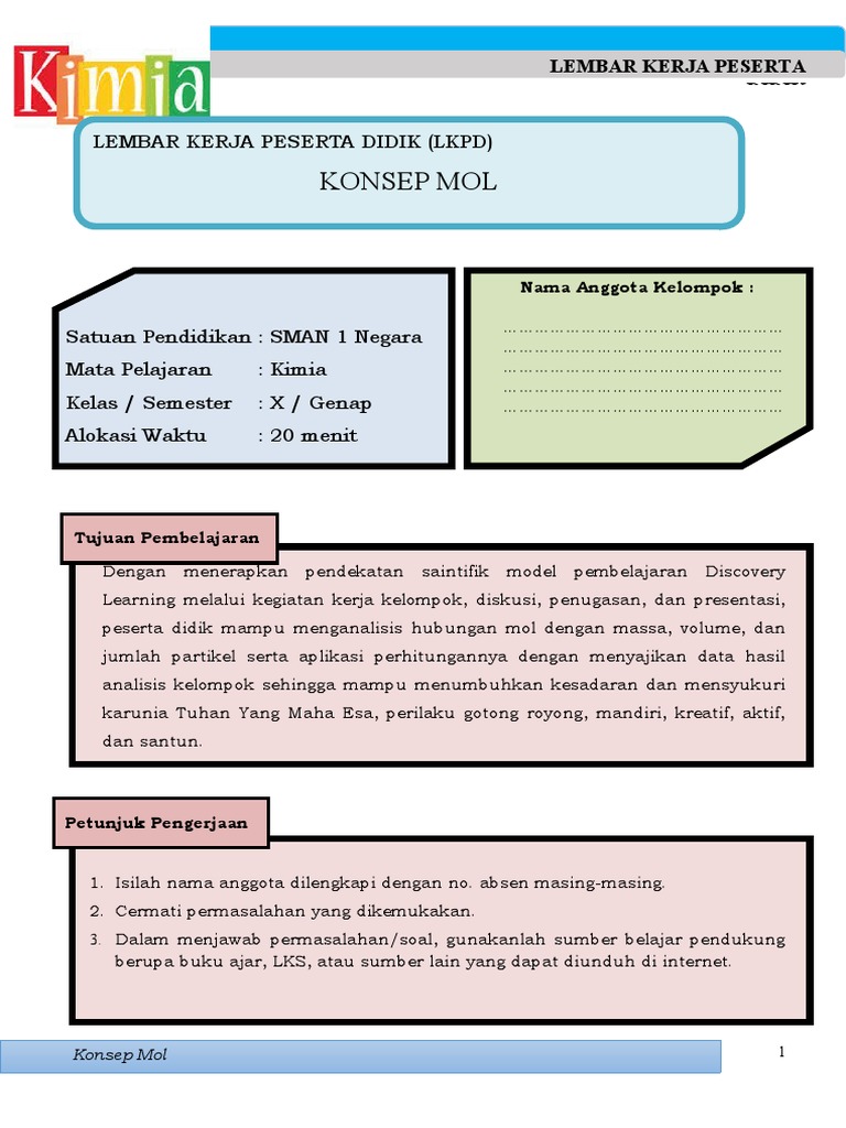 LKPD Konsep Mol dan Bagan Hubungan | PDF | Kajian Bahasa Asing | Sains ...