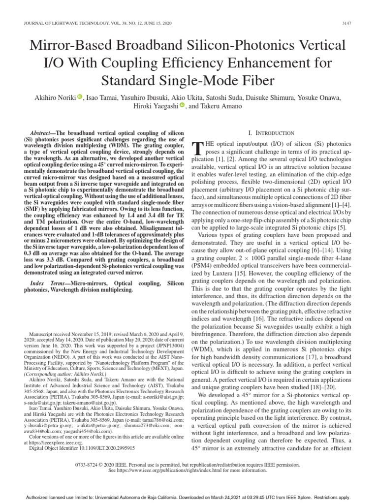 Mirror-Based Broadband Silicon-Photonics Vertical I-O With Coupling Efficiency Enhancement For ...