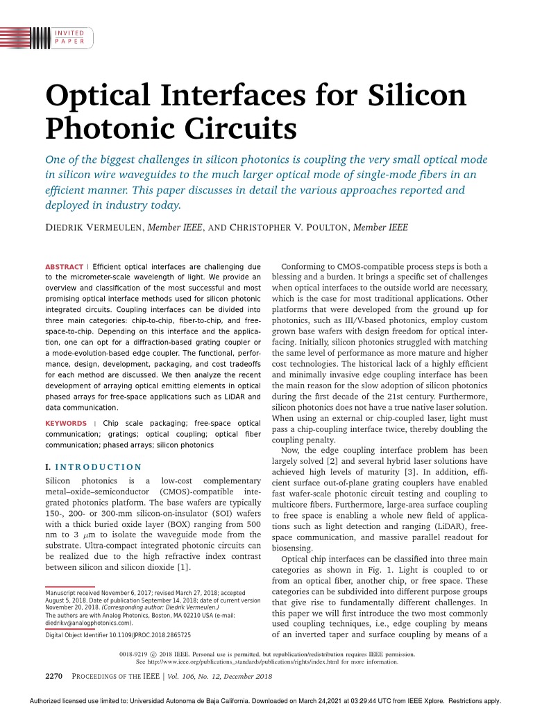 Optical Interfaces For Silicon Photonic Circuits | PDF | Optical Fiber | Photonics