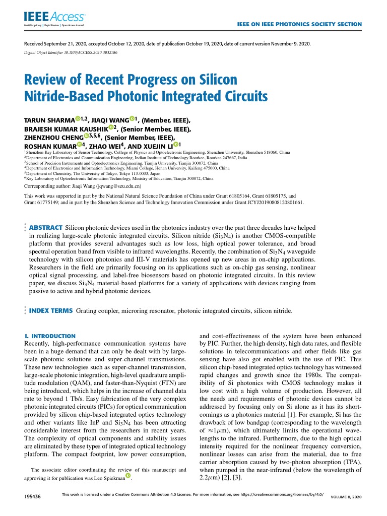 Review of Recent Progress On Silicon Nitride-Based Photonic Integrated ...