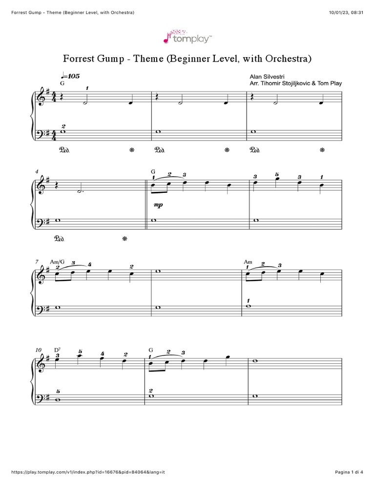 Forrest Gump - Theme (Beginner Level, With Orchestra) | PDF