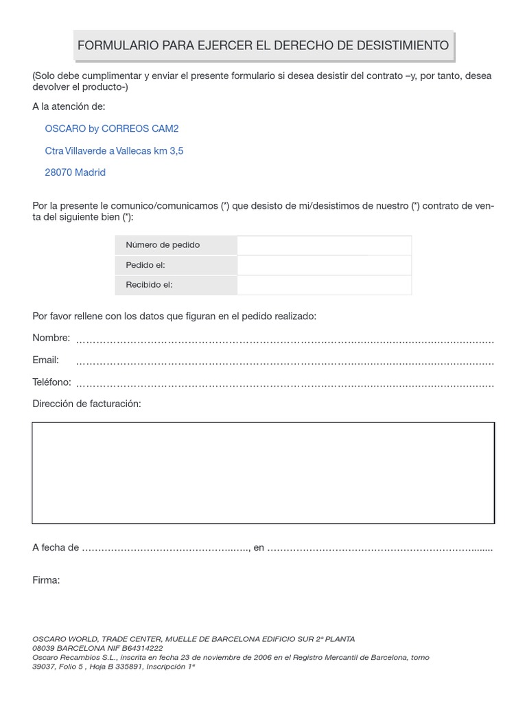 Formulario Derecho Desistimiento | PDF