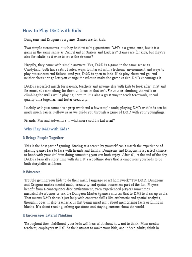 How To Play D&D With Kids | PDF | Dungeons & Dragons | Role Playing Games